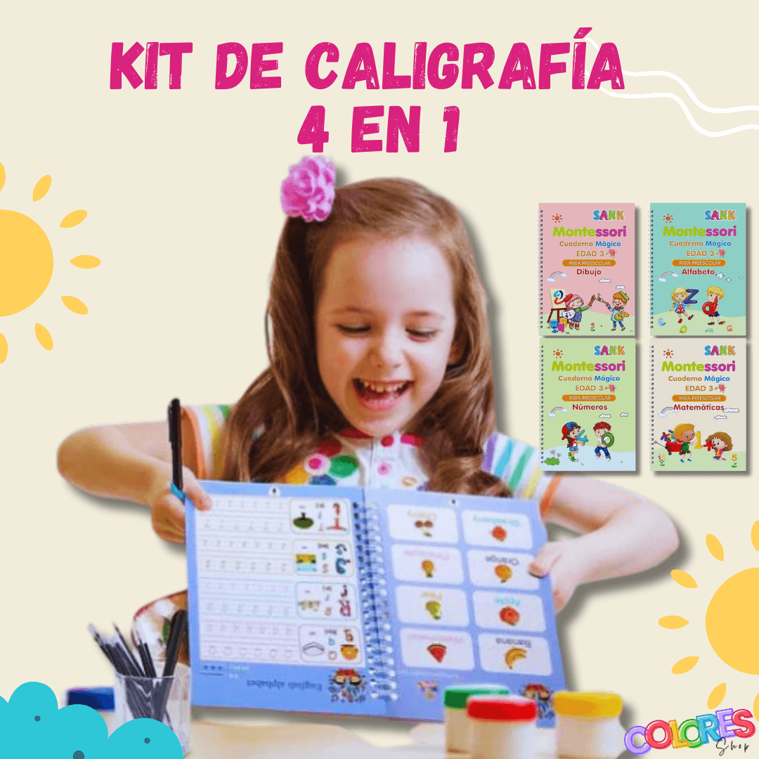 CUADERNOS DE CALIGRAFÍA: KIT DE 4 LIBROS MÁGICOS – Colores Shop